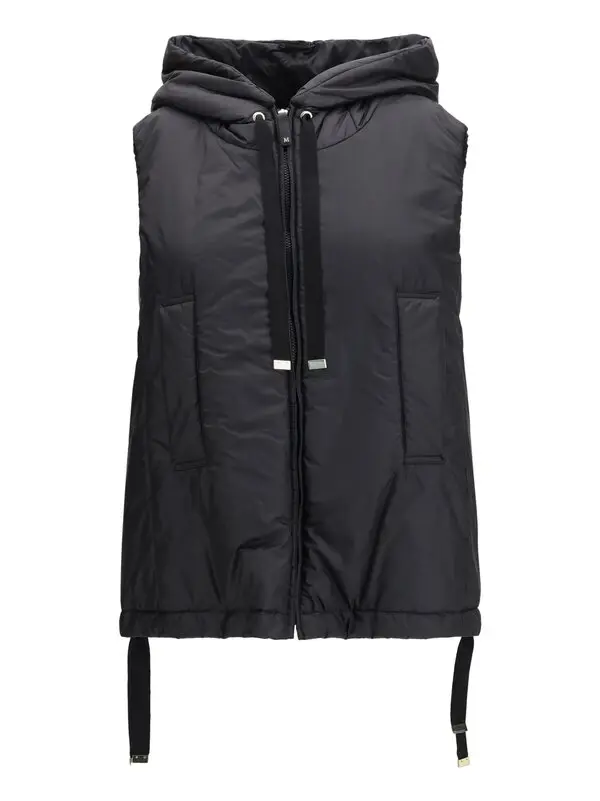 Max Mara Hooded Padded Vest In Water Repellent Canvas - Black