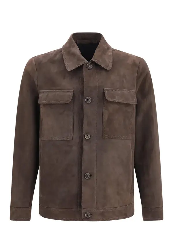 SALVATORE SANTORO Sheepskin Leather Jacket With Button Closure - Brown