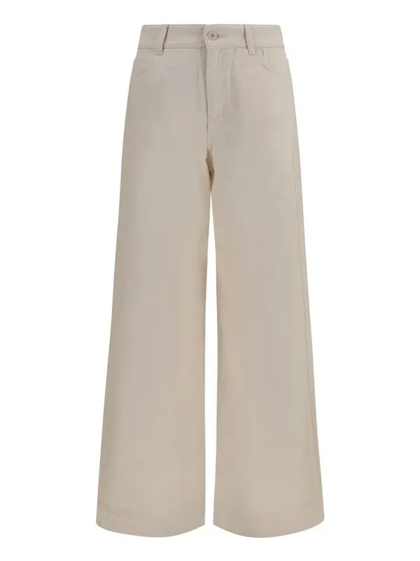 Max Mara Cotton Bull Denim Wide Leg Pants - Beige