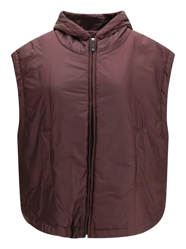 Max Mara Hooded Padded Vest In Water Repellent Canvas - Bordeaux
