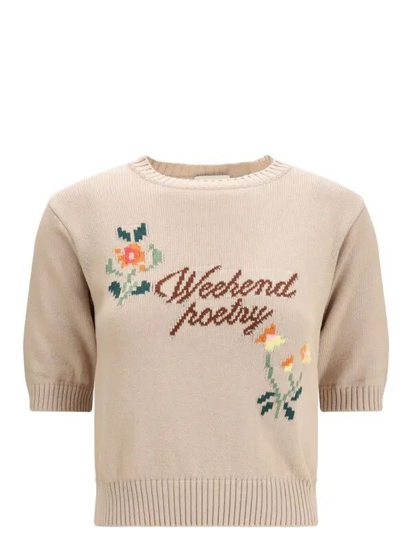 Max Mara Cotton Knit Sweater With Embroidery - Beige