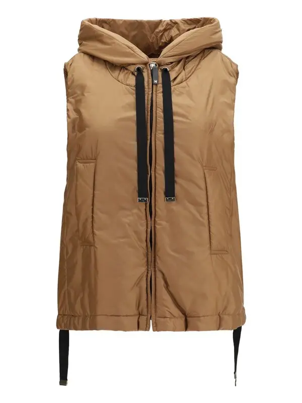 Max Mara Hooded Padded Vest In Water Repellent Canvas - Brown