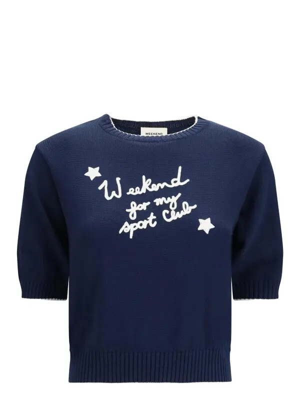 Max Mara Cotton Knit Sweater With Embroidery - Blue