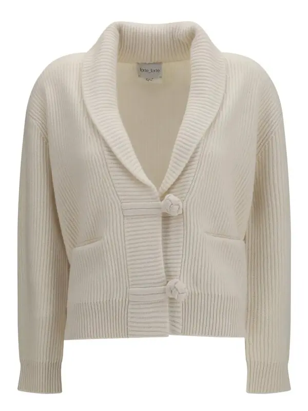 FORTE_FORTE Wool And Cashmere Ribbed Cardigan - White