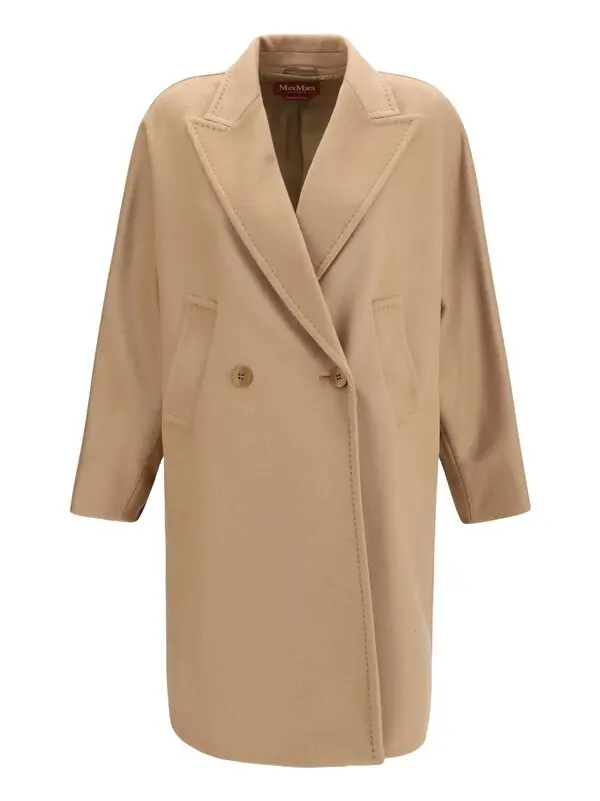 Max Mara Double Breasted Wool Drap Coat - Beige