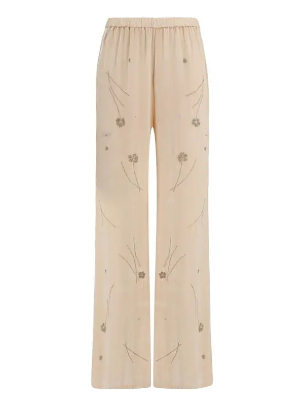 FORTE_FORTE Embroidered Crushed Velvet Wide Leg Pants - Pink