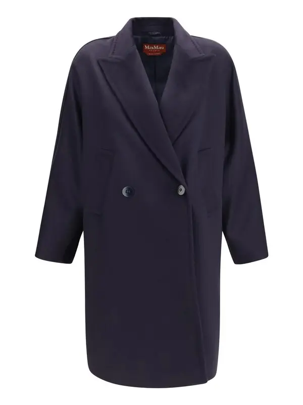 Max Mara Double Breasted Wool Drape Coat - Blue