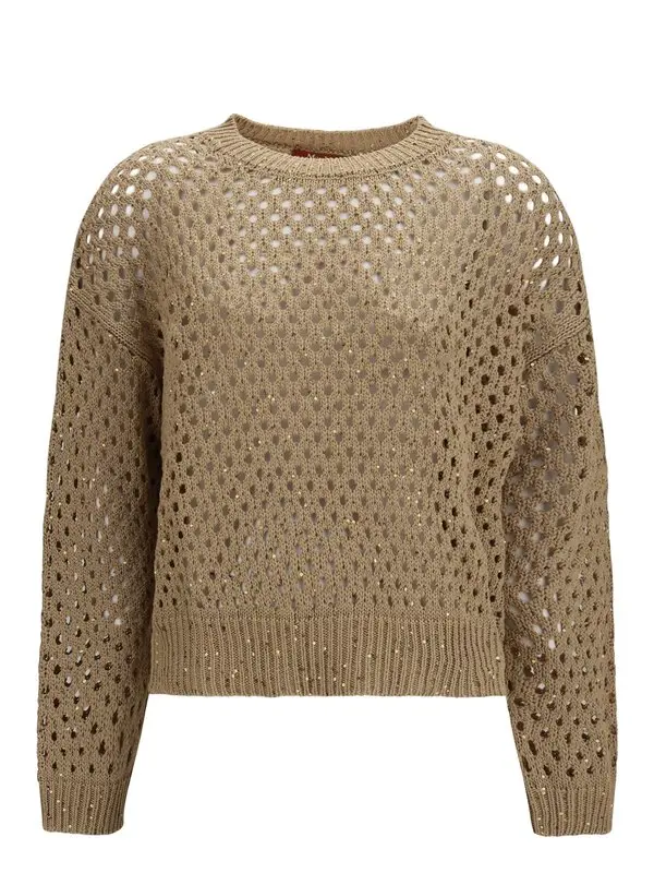 Max Mara Open Knit Cotton Sweater With Sequins - Beige
