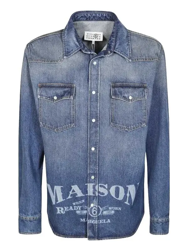 MAISON MARGIELA Logo-print Denim Overshirt - Blue