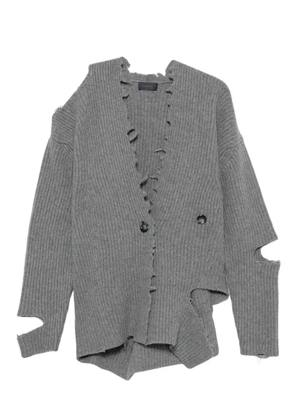 HAIKURE Distressed V-neck Cardigan - Grey