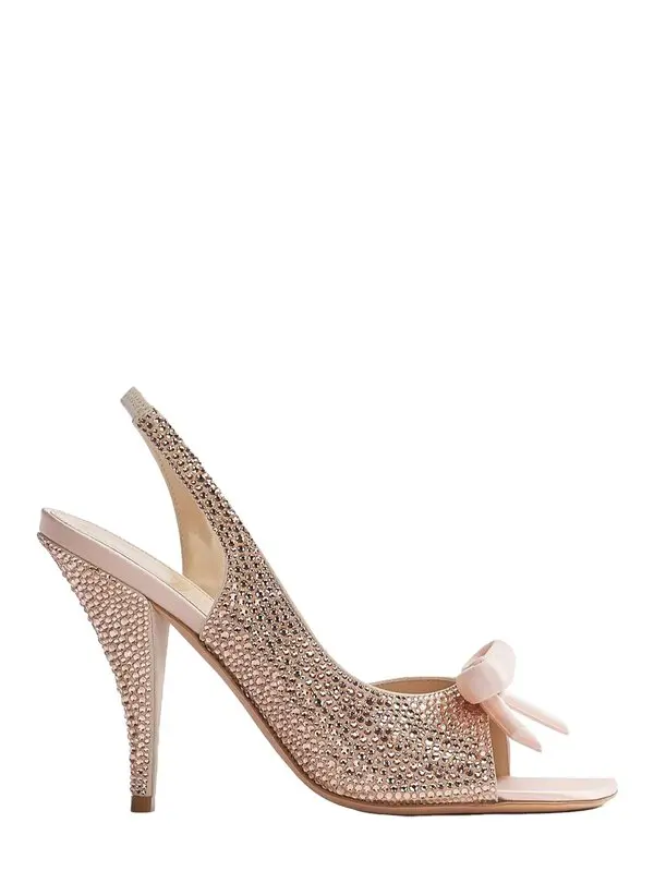Dior Embellished Slingback Heeled Sandals With Bow Detailing - Light Pink