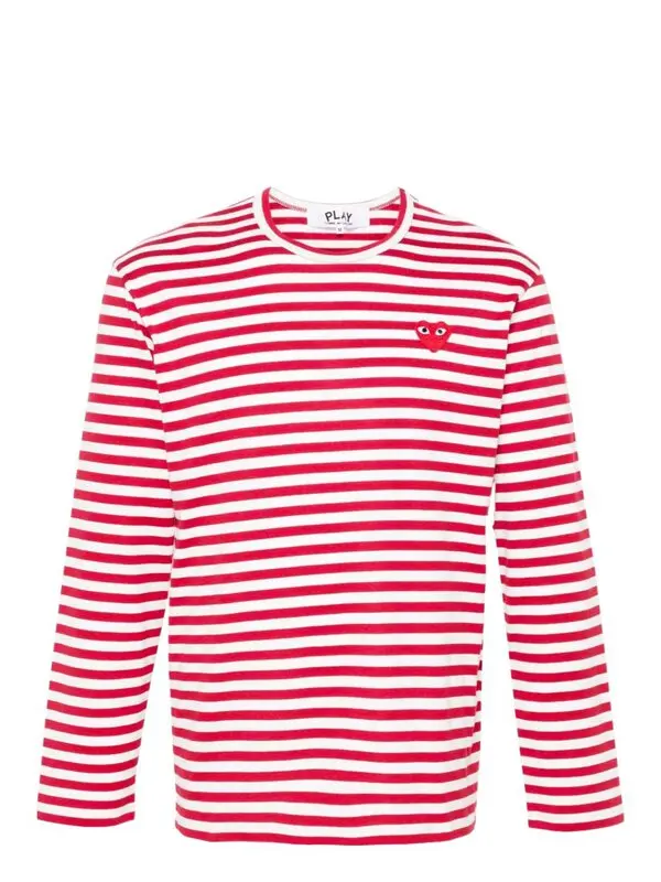 Play Comme Des Garcon Striped Heart Long-sleeved T-shirt - Red