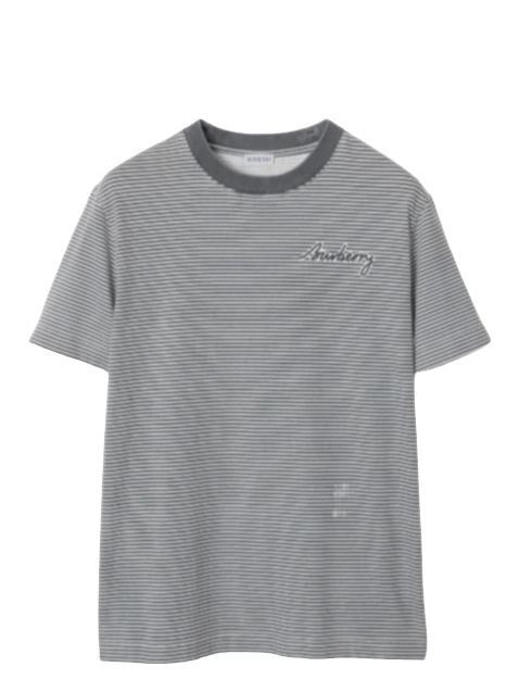 Burberry Logo Printed Striped Crewneck T-shirt - Grey