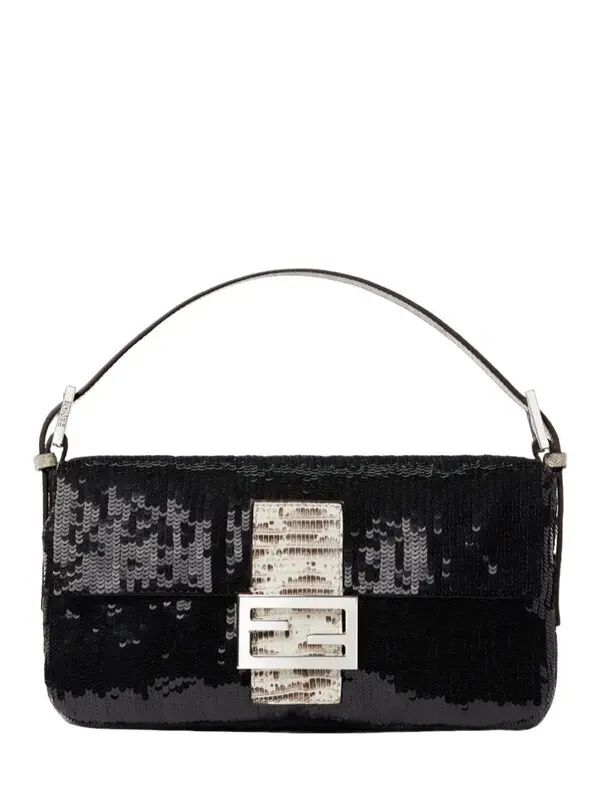 Fendi Baguette Sequin Shoulder Bag - Black