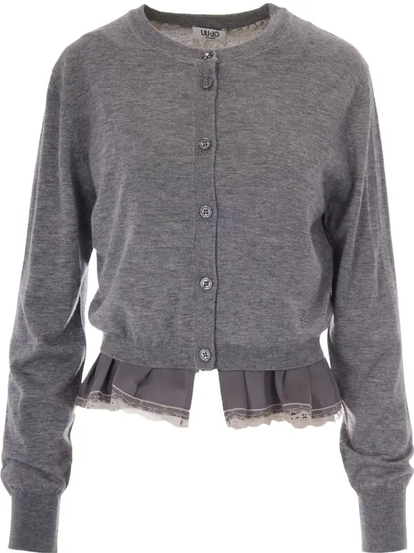 Liu Jo Ruffled Buttoned Cardigan - Medium Grey Melange