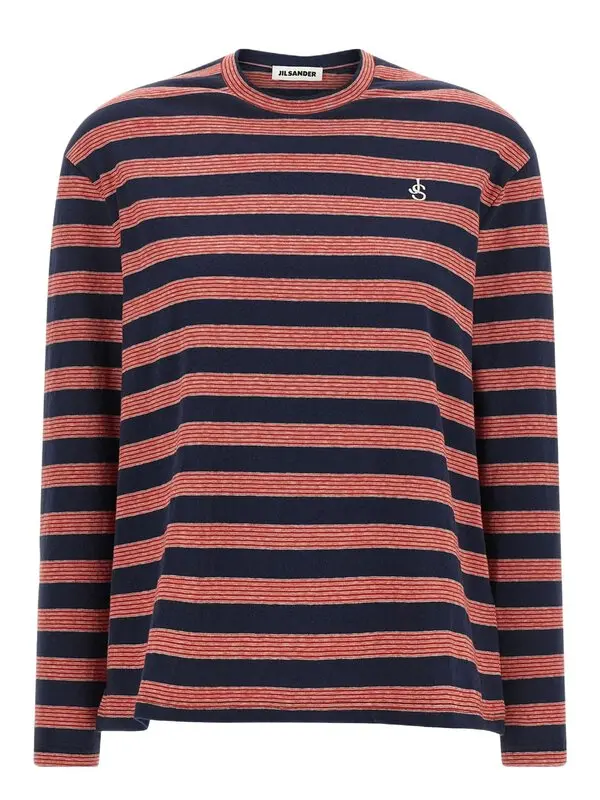 JIL SANDER Striped Embroidered Logo Long Sleeve T-shirt - Multi-color