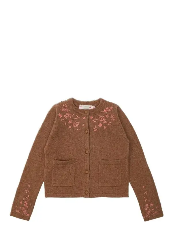 Bonpoint Crew Neck Long-sleeved Knitwear With Embroidered Details - Brown