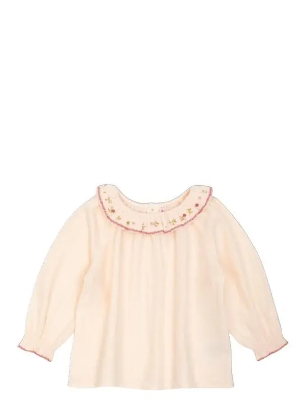 Bonpoint Long-sleeved Top With Ruffled Collar And Patterned Decoration - Pink