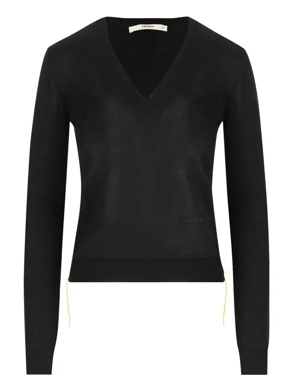 Fendi V-neck Long Sleeve Sweater - Black