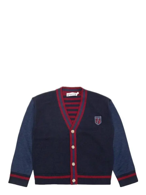 Bonpoint V-neck Striped-trim Cardigan - Navy Blue