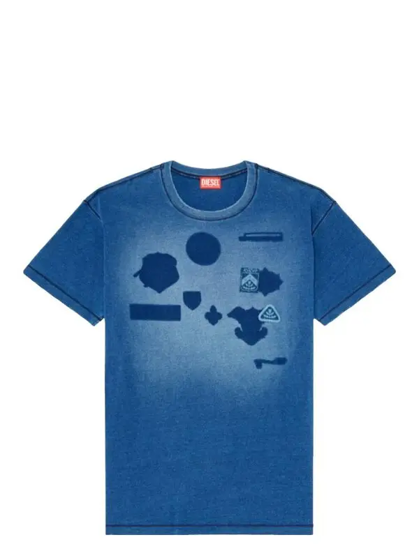 DIESEL® T-shirt With Shadow-effect Patches - Medium Blue