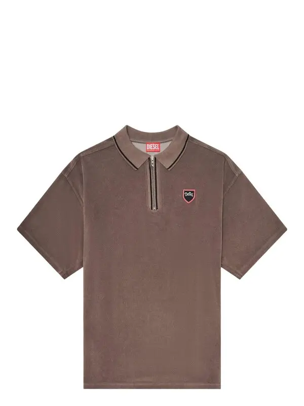DIESEL® Chenille Polo Shirt With Shield Patch - Brown