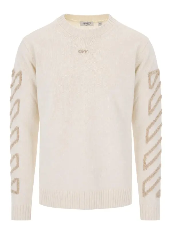 Off-White Arrow Fuzzy Crewneck Knitted Sweater - Cream