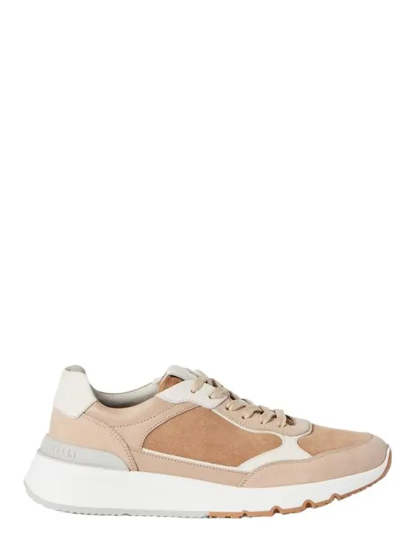 Brunello Cucinelli Nubuck And Suede Lace-up Sneakers - Nude
