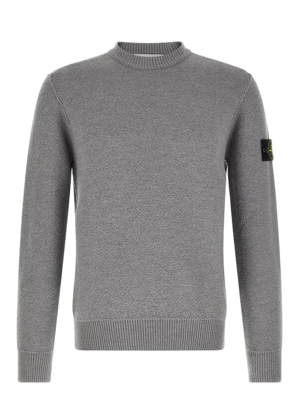 Stone Island Crew Neck Sweater With Textured Processing - Grey