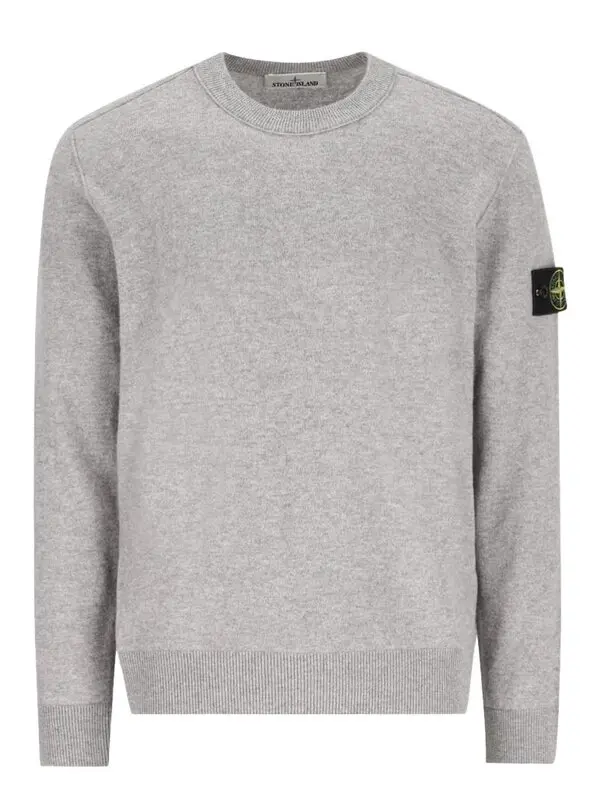 Stone Island Long-sleeved Crewneck Sweater With Ribbed Details - Gray