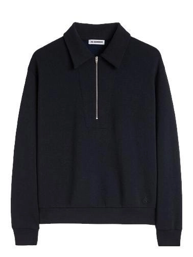JIL SANDER Monogram Embroidered Half-zipped Sweatshirt - Ink