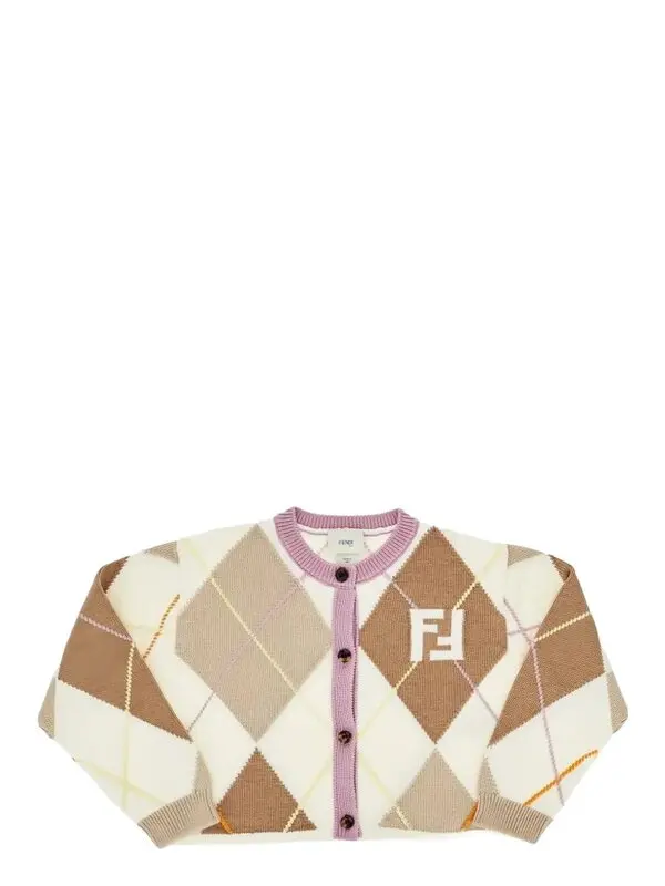 Fendi Argyle Ff Logo Cardigan - Linen