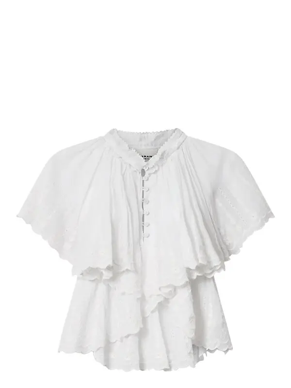 Isabel Marant Étoile Lorna Embroidered Cotton Top With Ruffles And Scalloped Trims - No