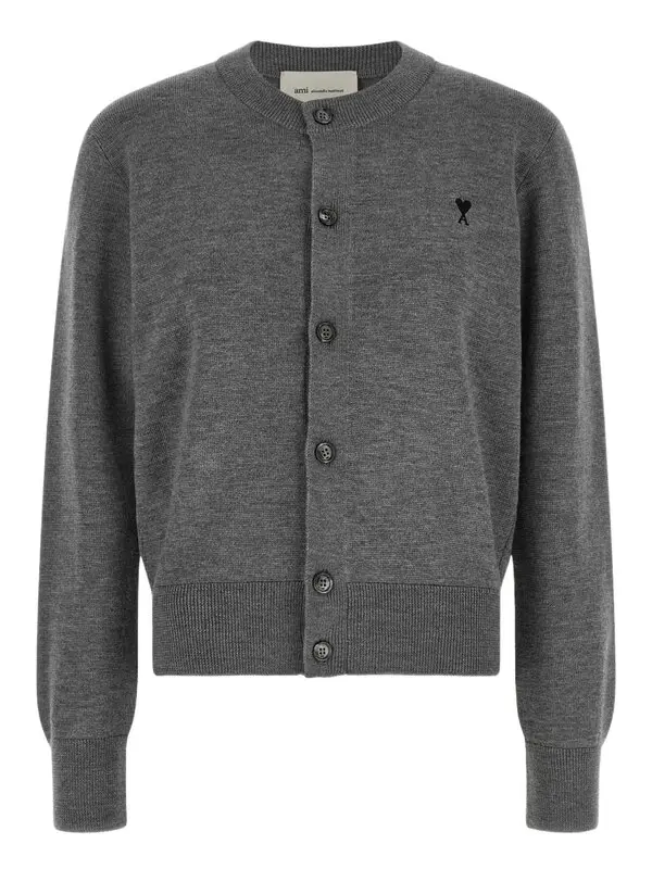 AMI Paris De Coeur Crewneck Cardigan - Grey
