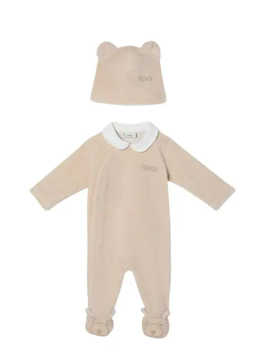 Fendi Babygrow Set With Teddy Bear Motifs - Beige