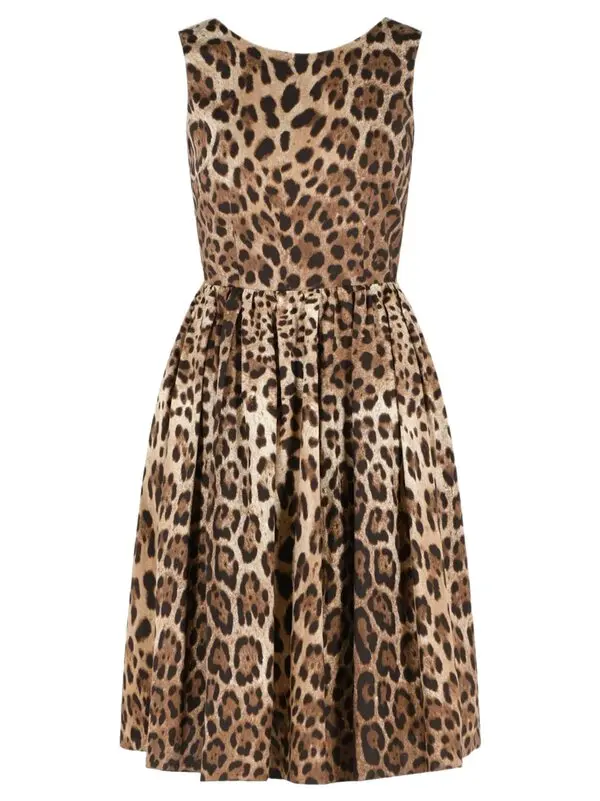 Dolce & Gabbana Leopard Print Sleeveless Midi Dress - Nude