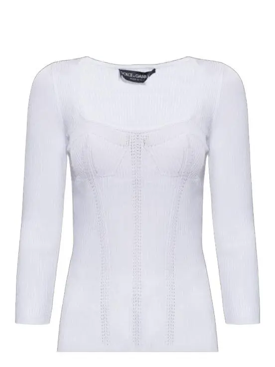Dolce & Gabbana Viscose Rib-knit Pullover With Long Sleeves - White