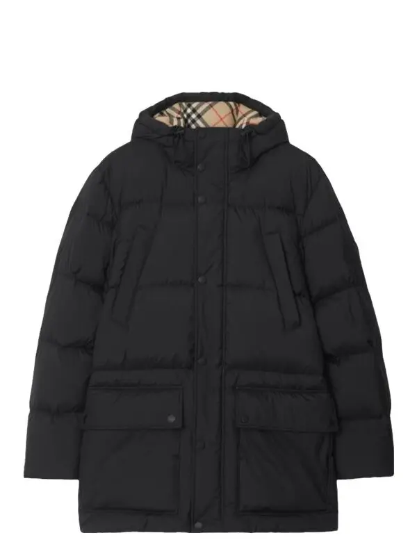 Burberry Logo Patch Hooded Down Jacket - Black