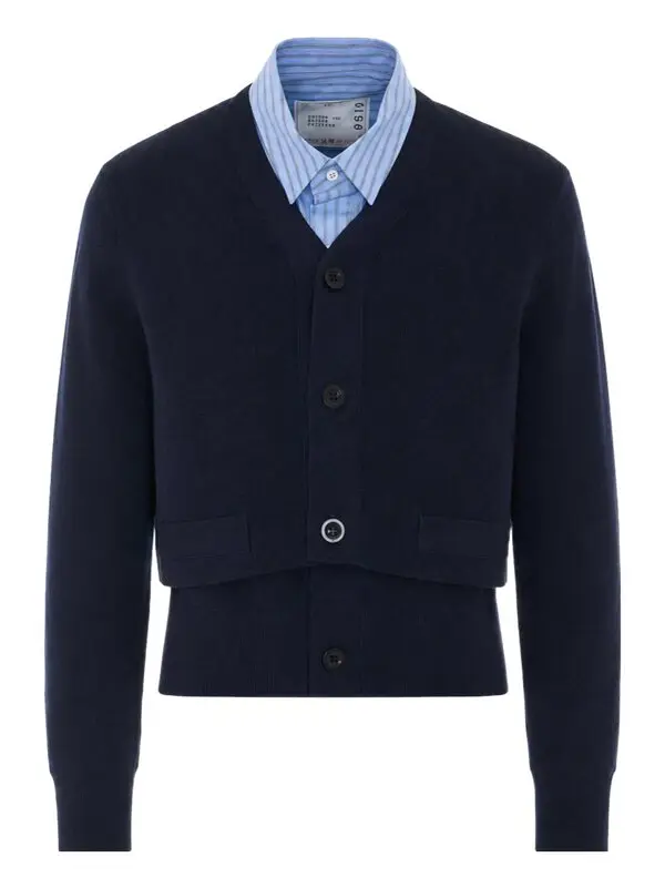 Sacai Layered Button-up Cardigan - Black