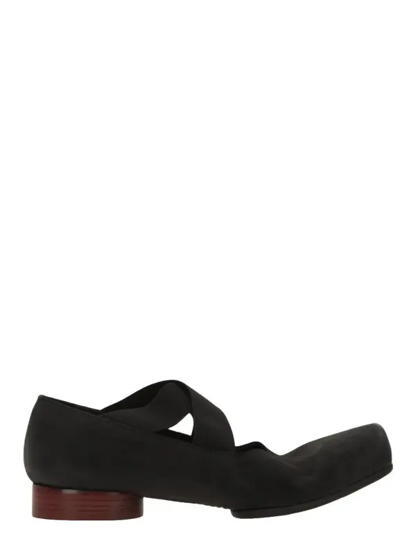 UMA WANG Square-toe Ballet Flats With Crisscross Ankle Straps - Black