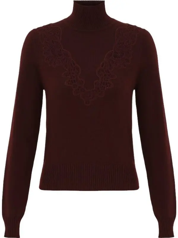 Zimmermann Valiant Merino Lace Turtleneck - Mahogany
