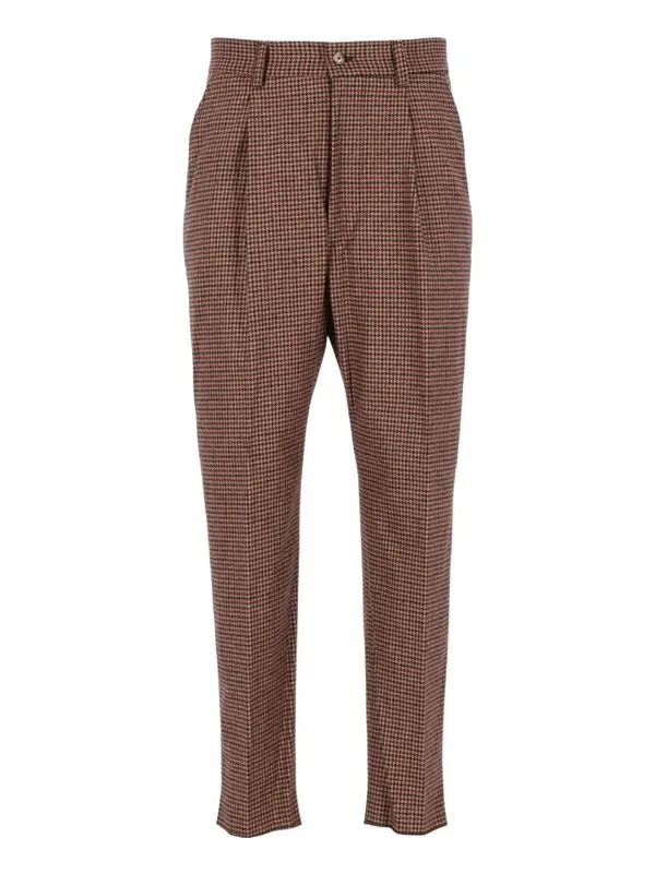 Eleventy Pleated Houndstooth Pants - Brown