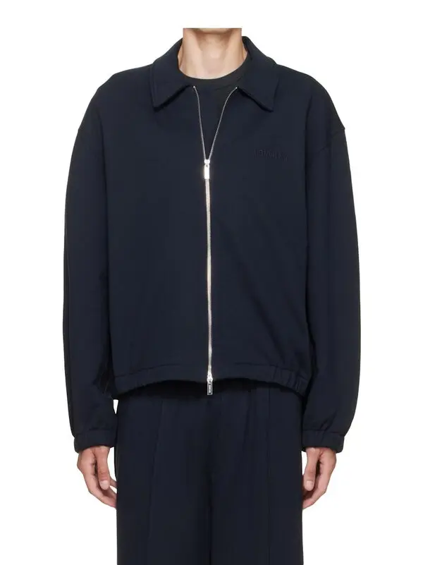 Helmut Lang Collared Long-sleeved Zip-up Casual Jacket - Black