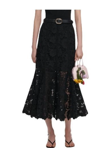 SELF-PORTRAIT A-line Lace Midi Skirt - Black