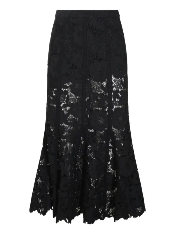 SELF-PORTRAIT A-line Lace Midi Skirt - Black