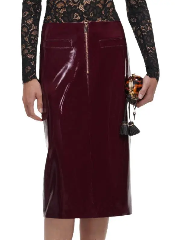 SELF-PORTRAIT Faux Leather Midi Skirt - Purple