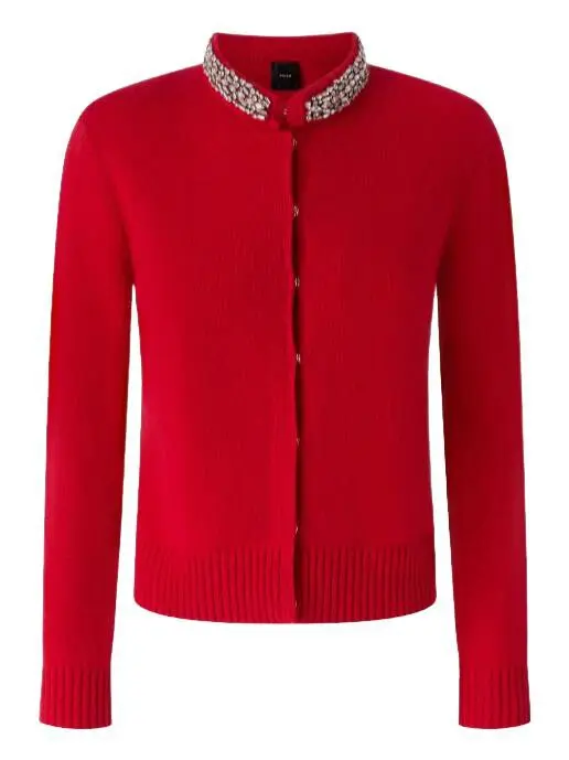 Pinko Embellished Collar Cardigan - Red