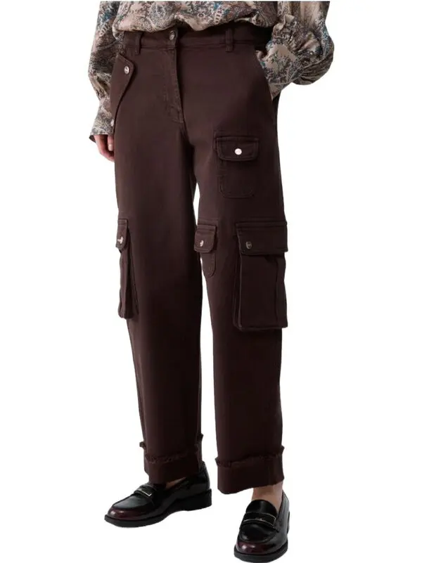 Liu Jo Cargo Pants With Button Fly And Cuffed Hems - Mocha