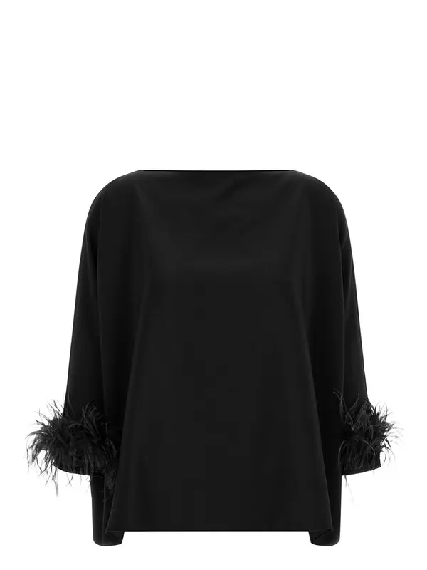 GIANLUCA CAPANNOLO Boatneck Feather-cuff Top - Black