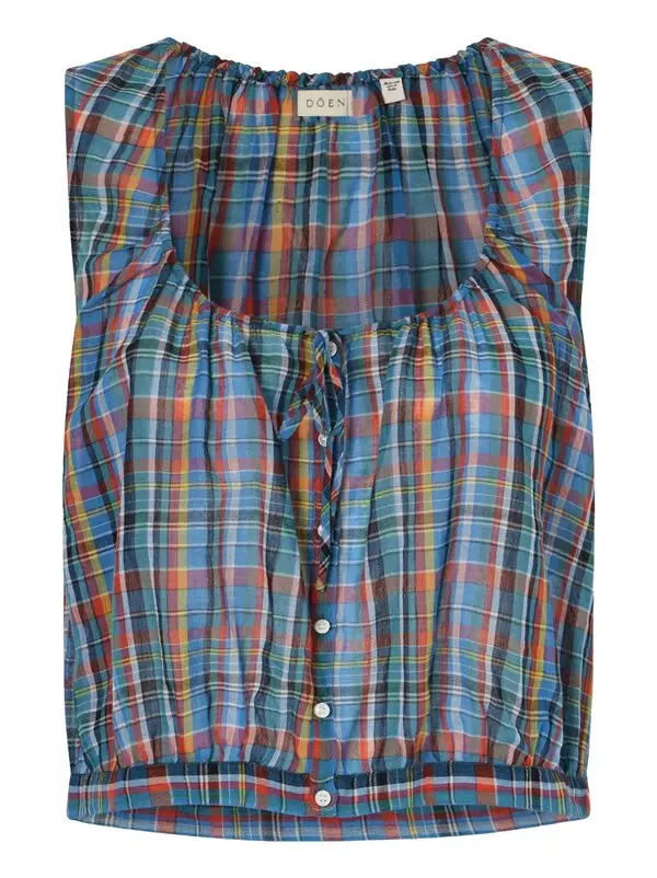 DÔEN Gathered Checked Organic Cotton-voile Top - No